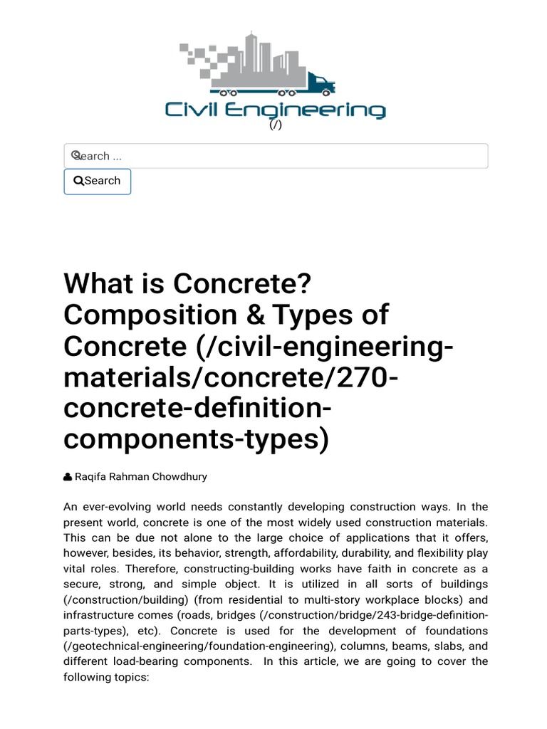 What Is Concrete - Composition & Types of Concrete - Civil Engine | PDF