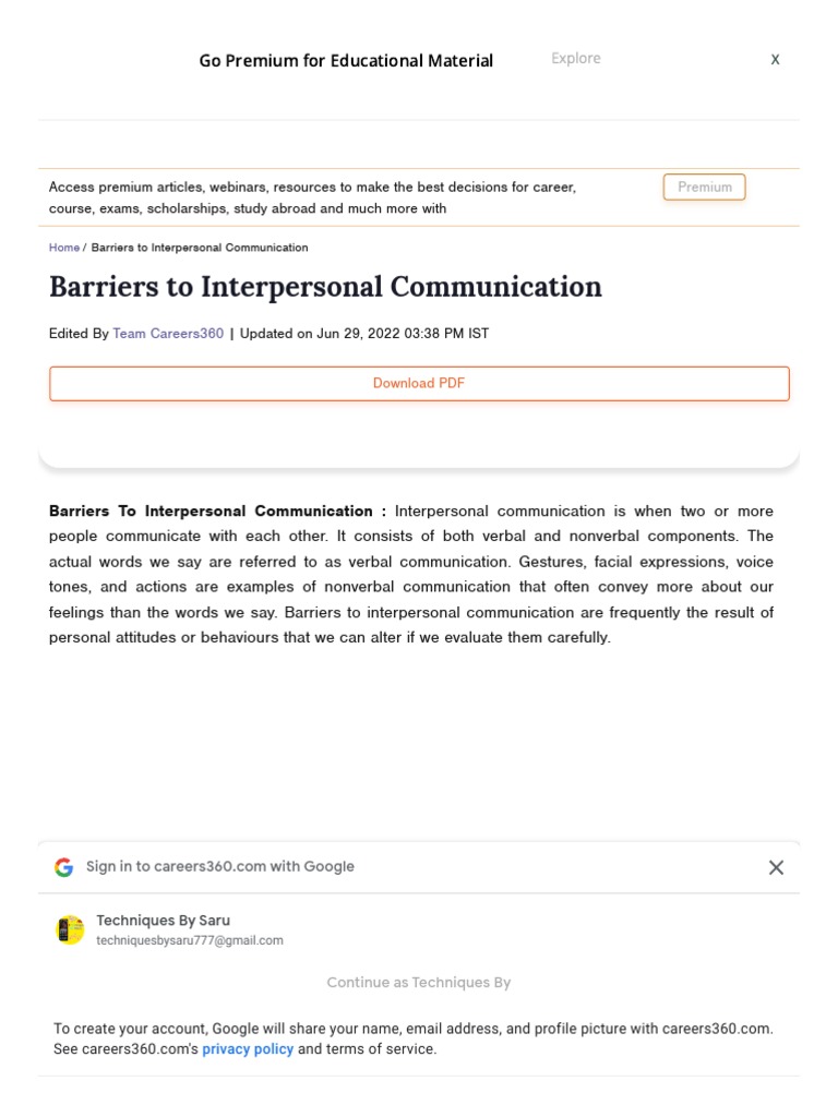 Barriers To Interpersonal Communication - Barriers To Effective | PDF
