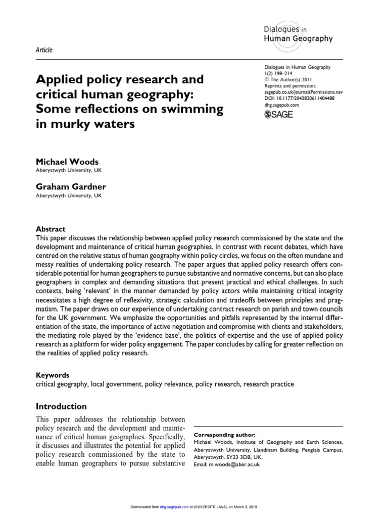 Applied Policy Research and Critical Human Geography: Some Reflections On Swimming in Murky ...