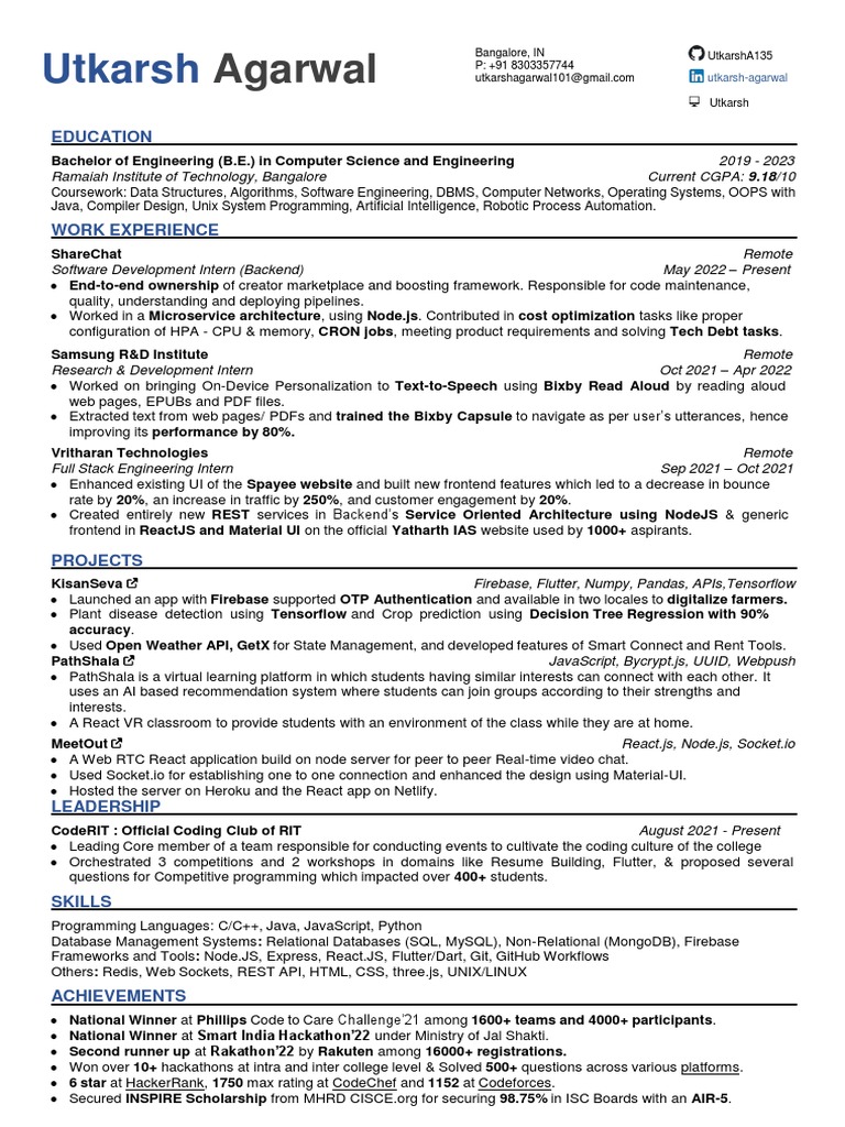 Utkarsh Agarwal MSRIT | PDF | Art | Computers