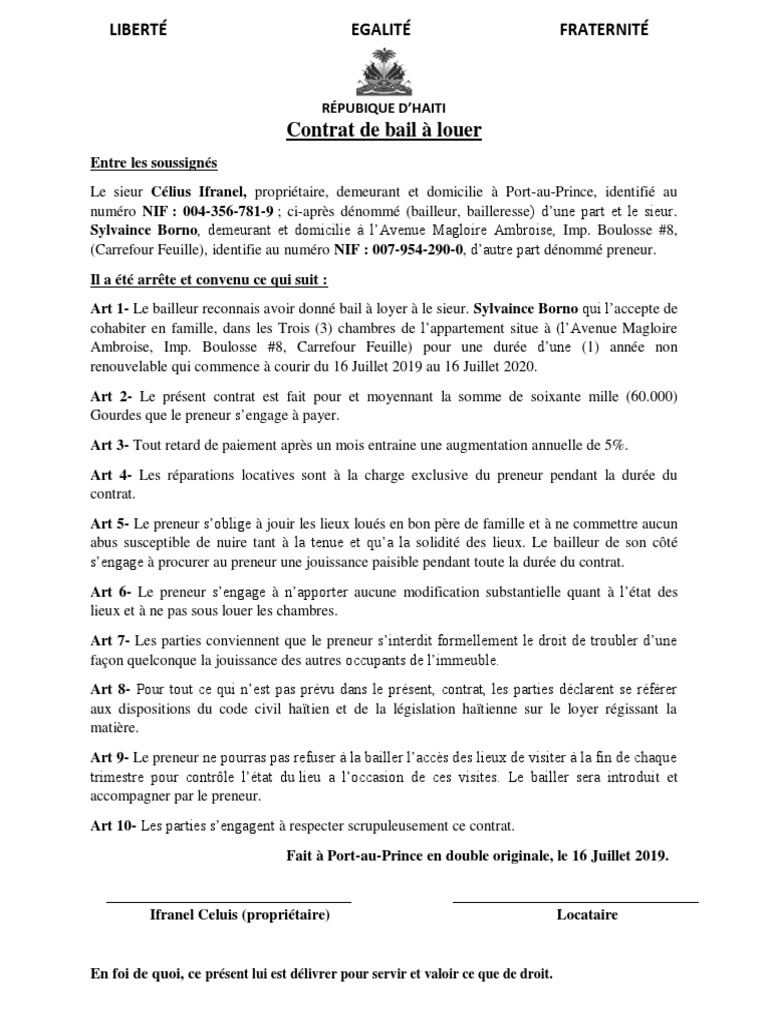Contrat de Bail Lucienne Joseph | PDF | Sciences sociales