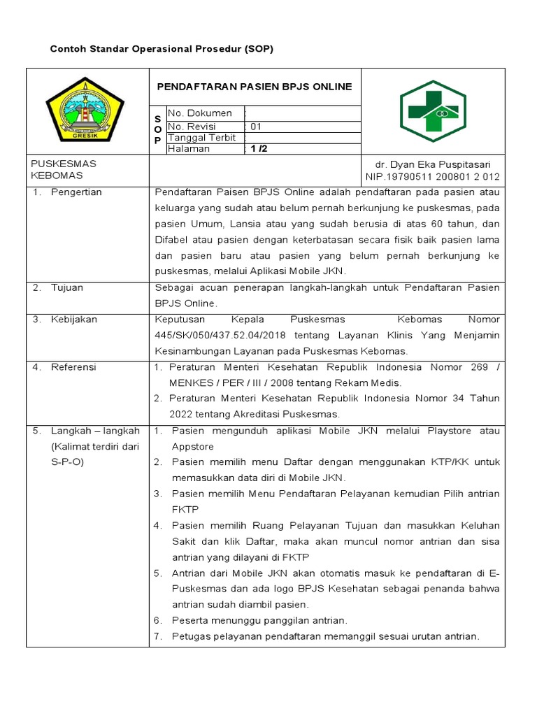Contoh SOP (Template Mutu) | PDF