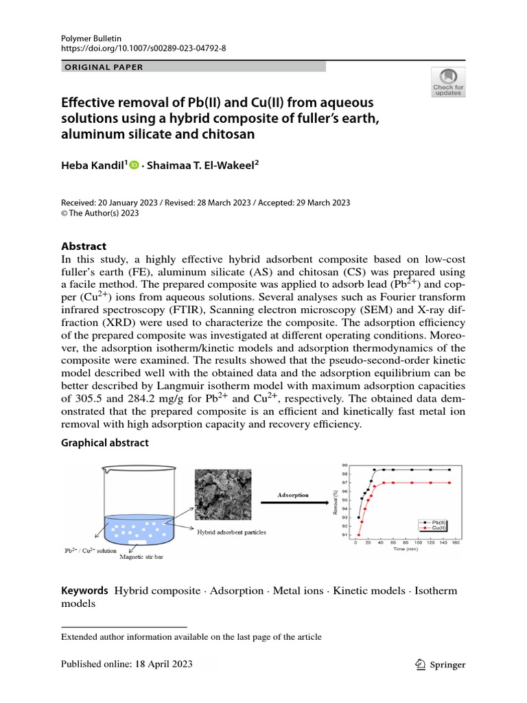 Effective Removal of PB (II) and Cu (II) From Aqueous Solutions Using A Hybrid Composite of ...