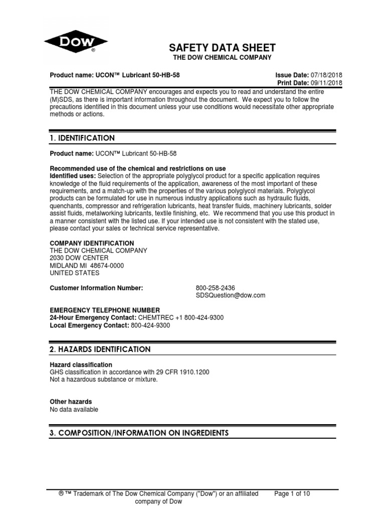 Ucon 50-HB-58 SDS - 230822 - 152418 | PDF | Firefighter | Polyvinyl Chloride