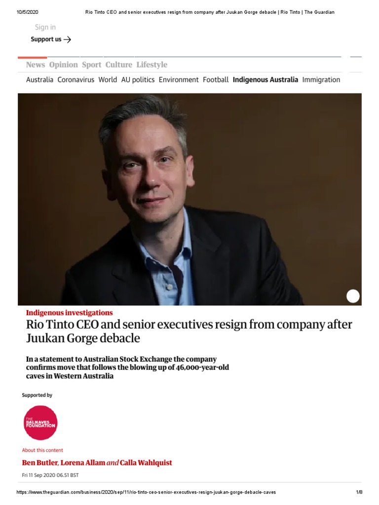 Rio Tinto CEO and Senior Executives Resign From Company After Juukan ... Rio Tinto CEO and Senior Executives Resign From Company After Juukan ...