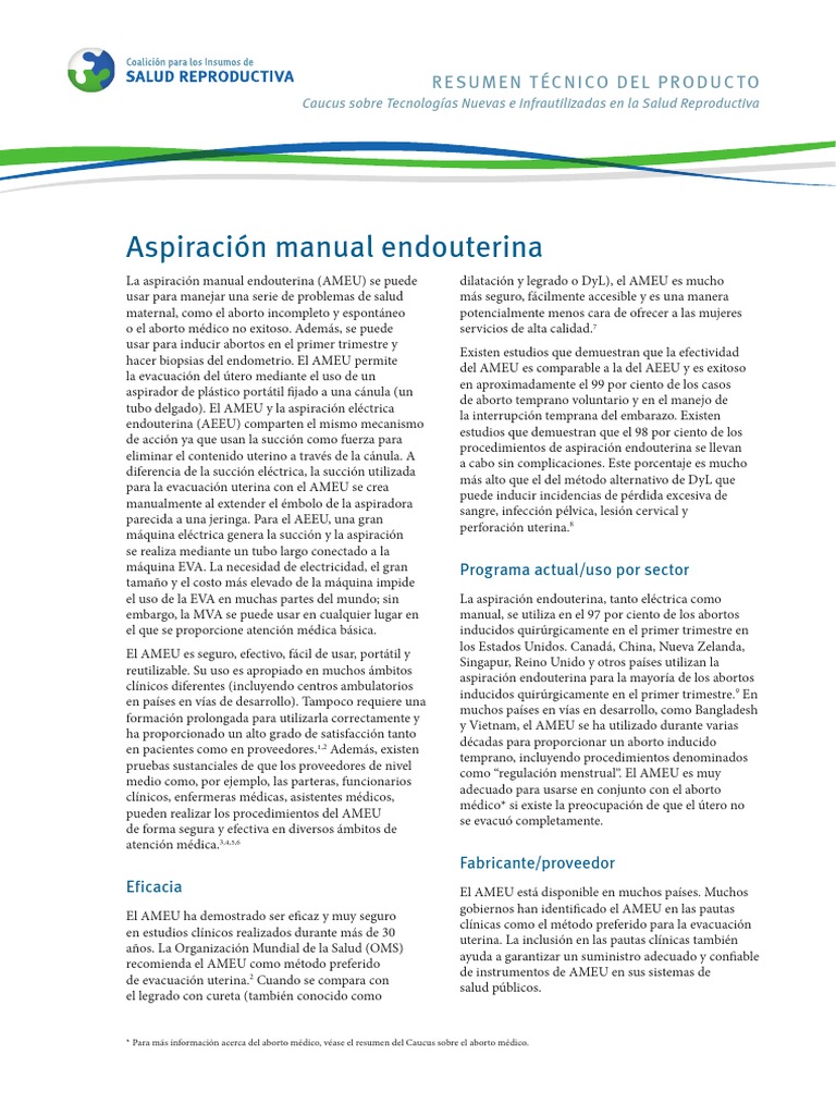 Aspiración Manual EndoUterina (AMEU) Procedimiento | PDF
