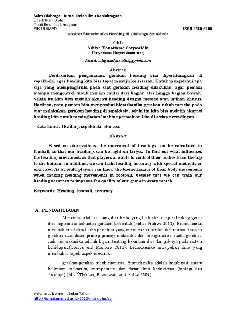 Jurnal Analisis Biomekanika Gerakan Heading Di Sepak Bola Aditya Yanottama S | PDF