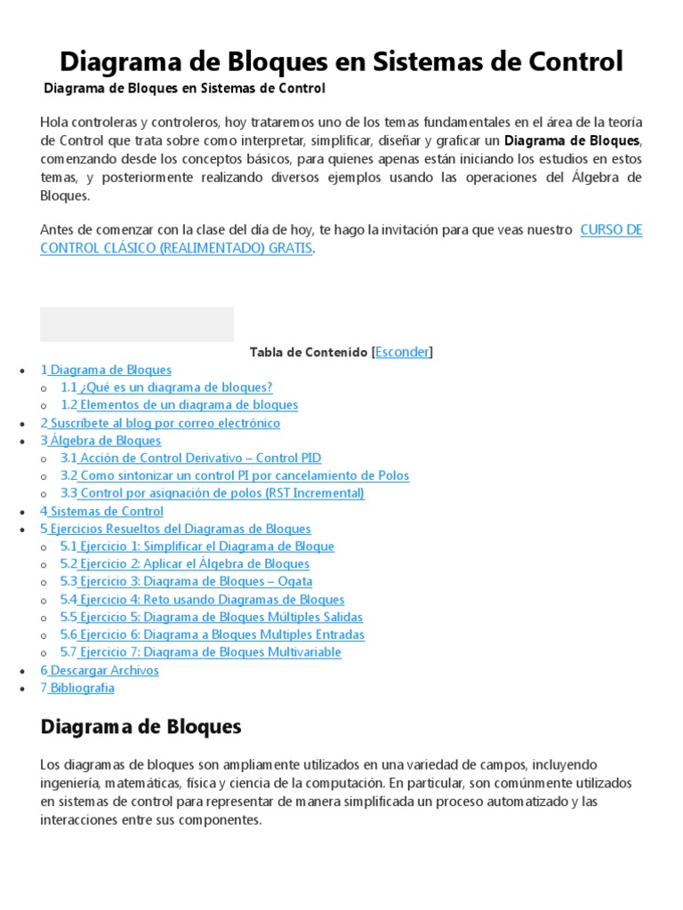 Diagrama de Bloques en Sistemas de Control | PDF | Informática