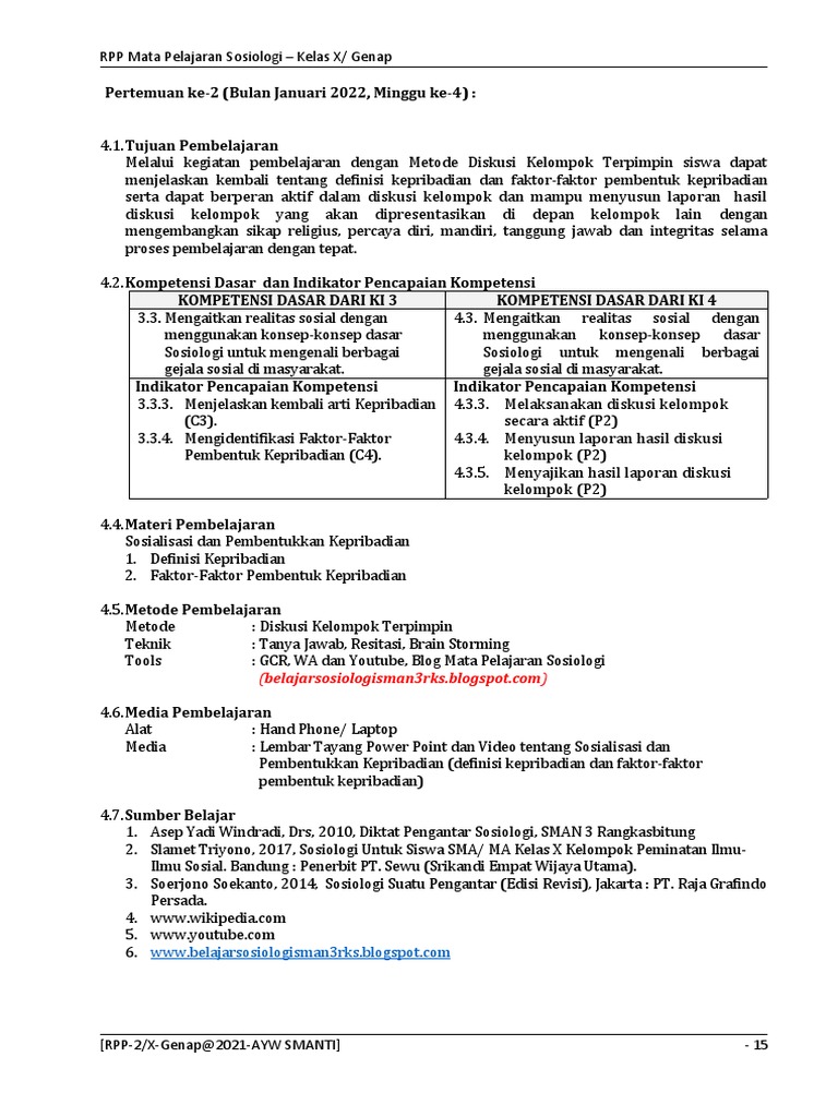 X RPP Ke-2 SOSIALISASI DAN KEPRIBADIAN F-LENGKAP | PDF