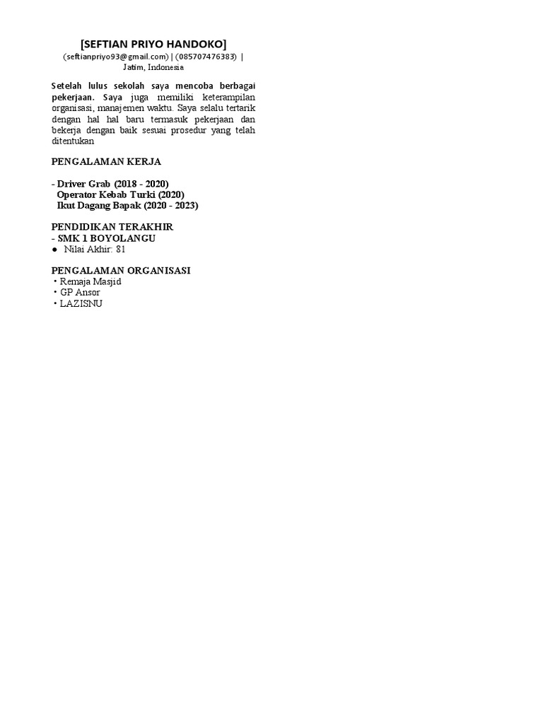 Profil Seftian Priyo Handoko | PDF