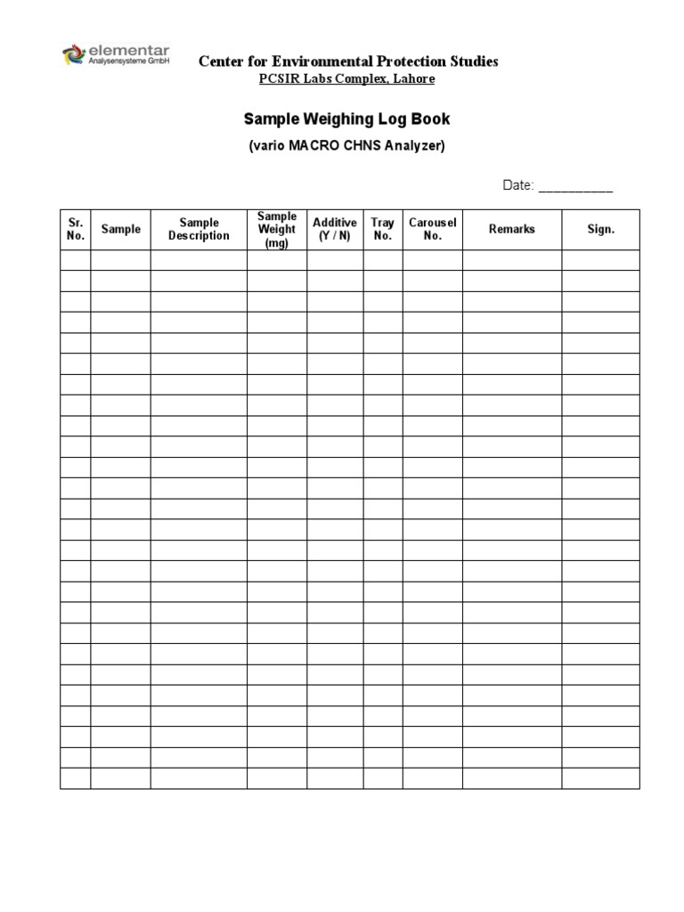 Sample Weighing Log Book | PDF