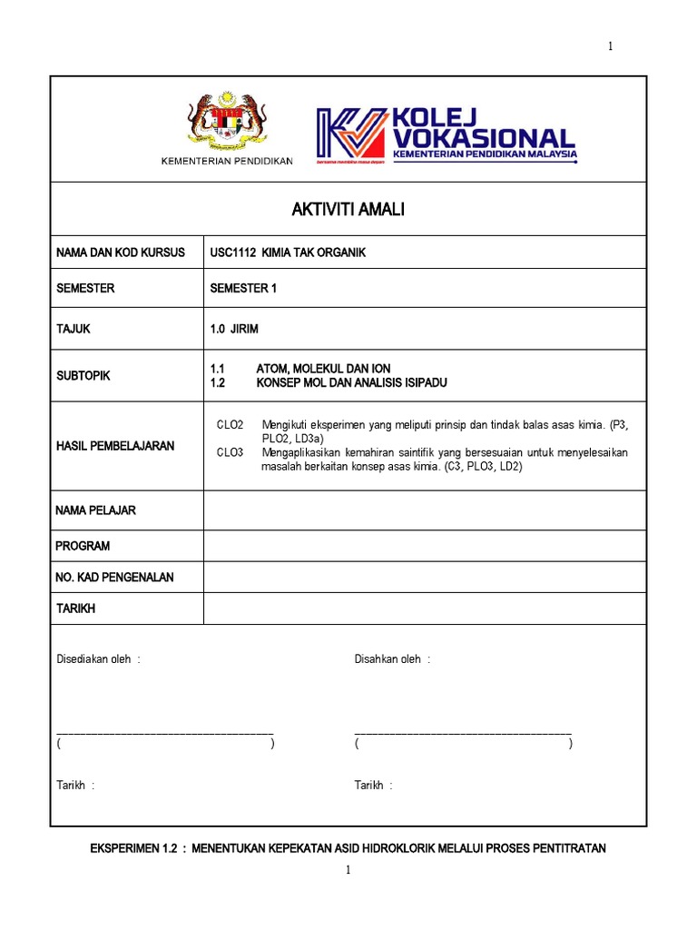 Aktiviti Amali 1.2 Kepekatan | PDF