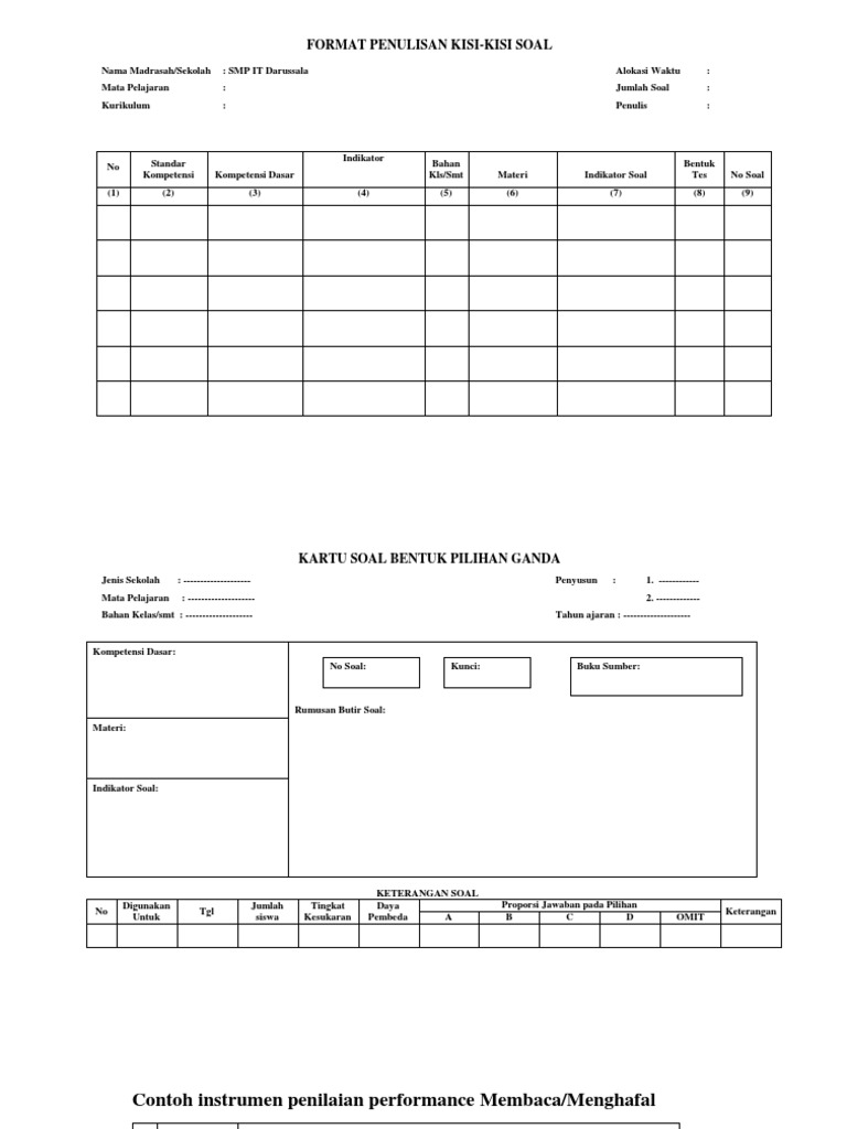 Contoh Instrumen Soal Penilaian | PDF