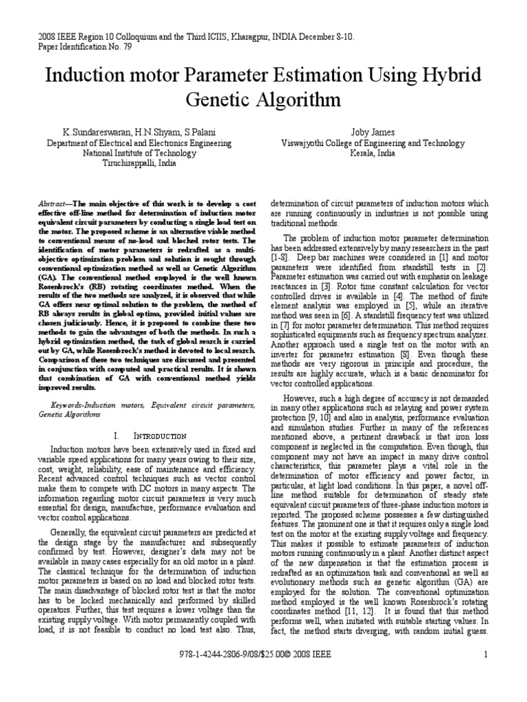 The Induction Motor Parameter Estimation Using Genetic Algorithm-1 | PDF
