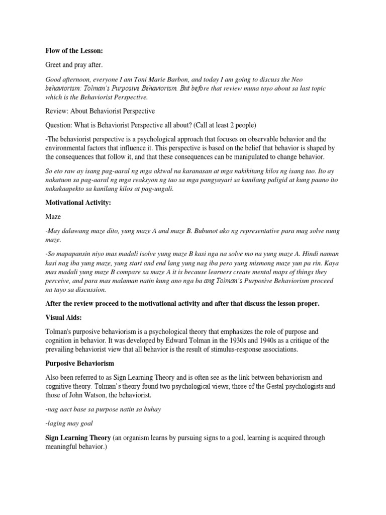 Final Flow of Lesson | PDF | Behaviorism | Psychology