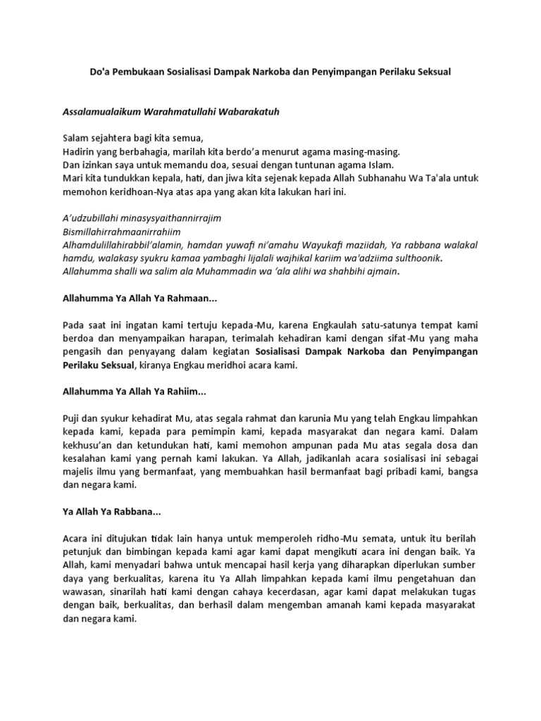 Doa Pembukaan Sosialisasi Narkoba | PDF