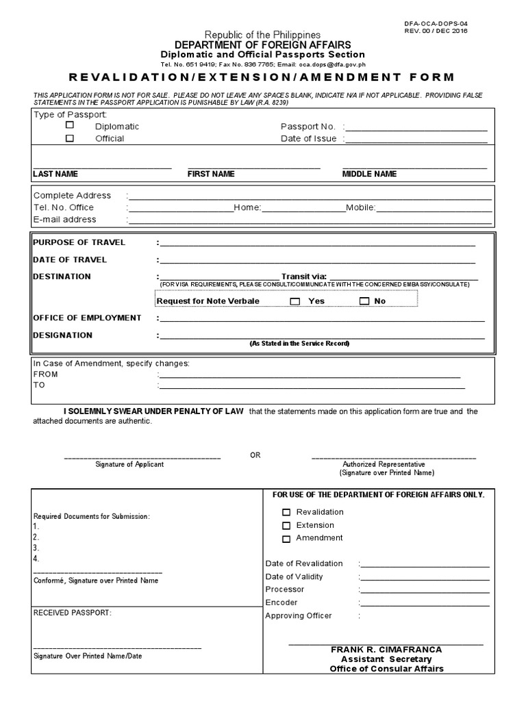 10-Consular (Revalidation Extension Amendment Form) | PDF