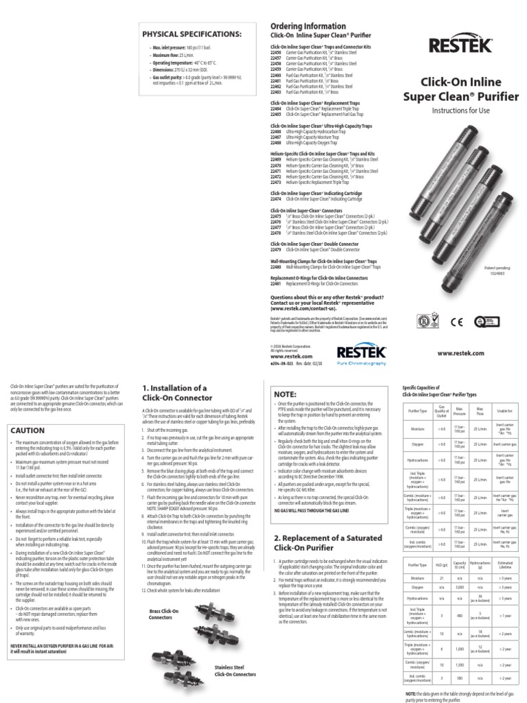 Click-On Inline Super Clean® Purifier: Physical Specifications | PDF