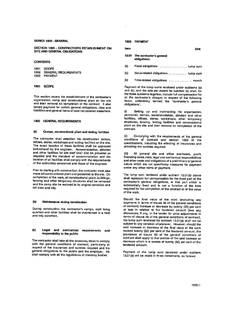 Section 1300 Contractor's Establishment On Site | PDF