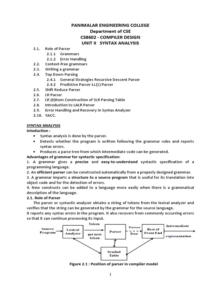 CS8602 CD Unit 2 | PDF | Parsing | Syntax (Logic) CS8602 CD Unit 2 | PDF | Parsing | Syntax (Logic)