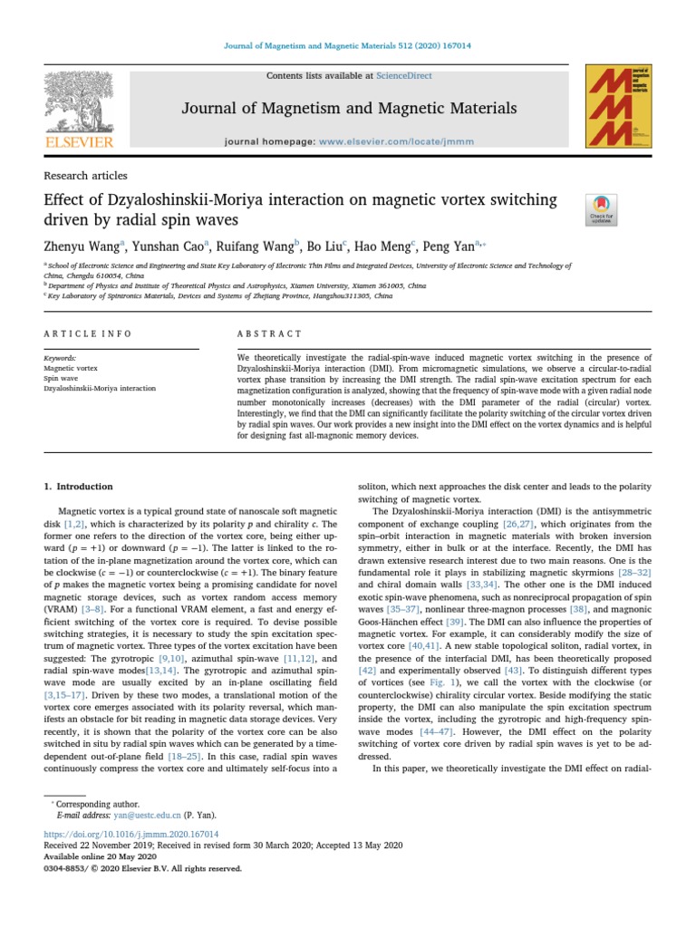 Effect of Dzyaloshinskii-Moriya Interaction On Magnetic Vortex Switching Driven by Radial Spin ...