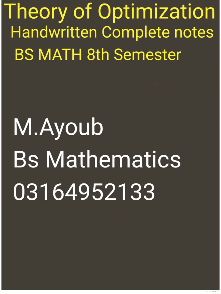 Theory of Optimization-Complete Notes (M.ayoub 03164952133) | PDF