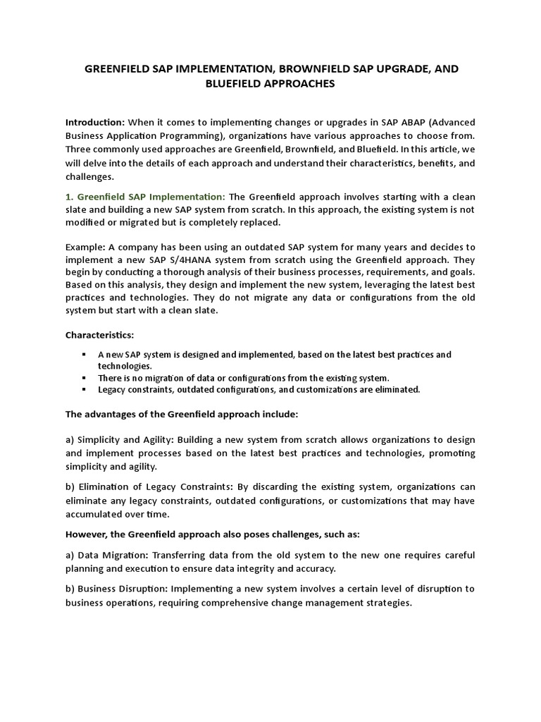 SAP PROJECTS - GREENFIELD, BROWNFIELD, BLUEFIELD | PDF