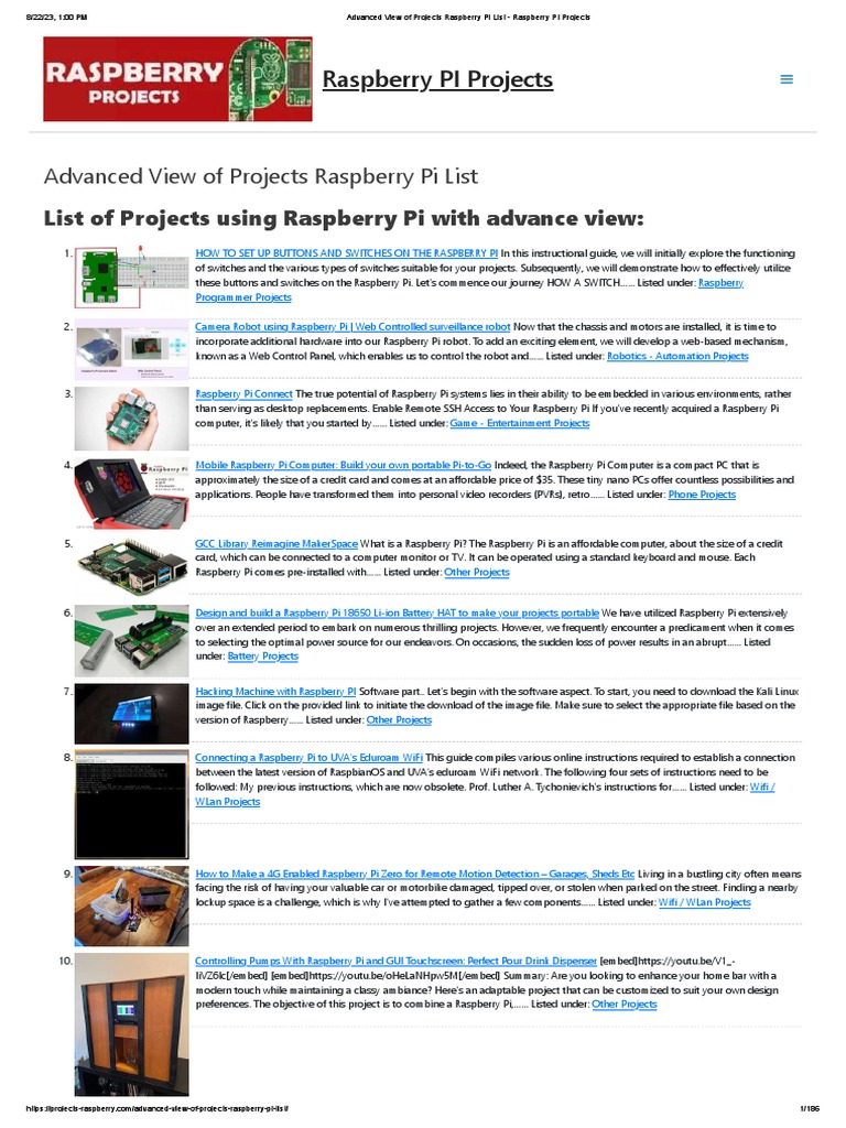 Advanced View of Projects Raspberry Pi List - Raspberry PI Projects | PDF | Raspberry Pi | Camera