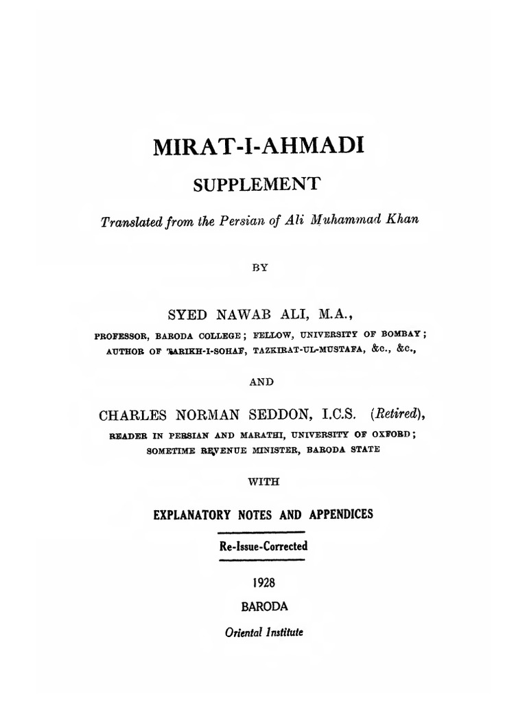 Mirat-i-Ahmadi Supplement | PDF
