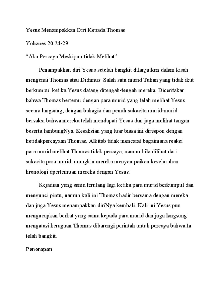 Yesus Menampakkan Diri kepada Thomas | PDF