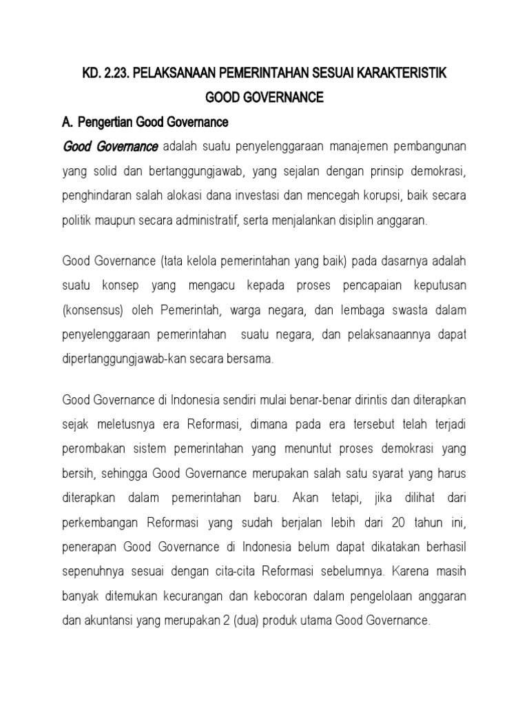 Prinsip dan Tantangan Good Governance | PDF
