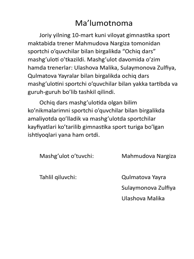 Ma'Lumotnoma | PDF