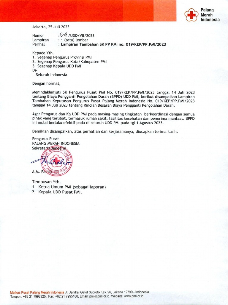 508 - Udd - Pengurus Pmi Se Indonesia - Lampiran Tambahan SK PP No 019 - 0001 | PDF