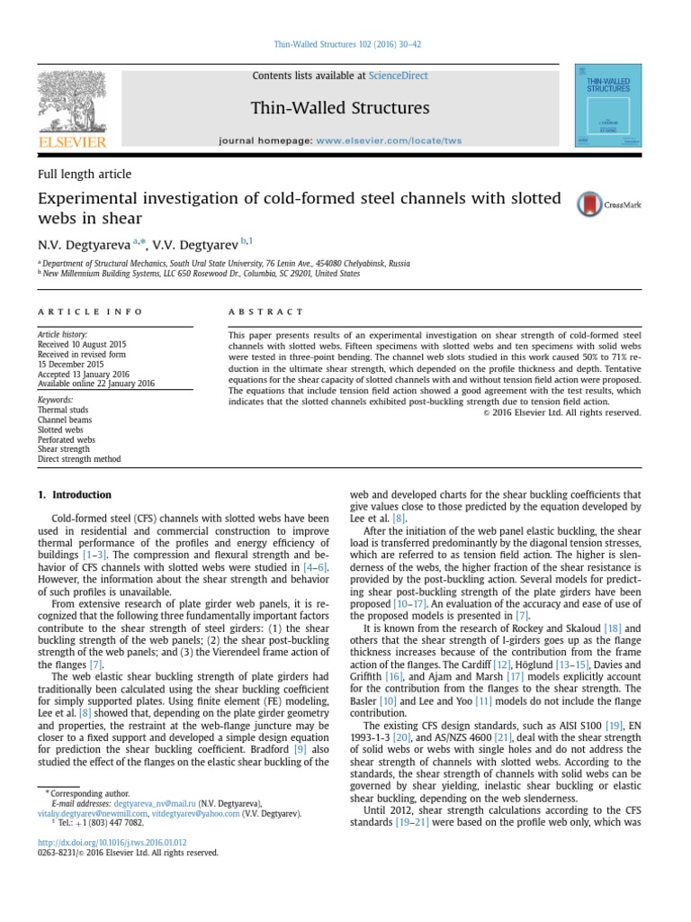 Experimental Investigation of Cold-Formed Steel Channels With Slotted ...