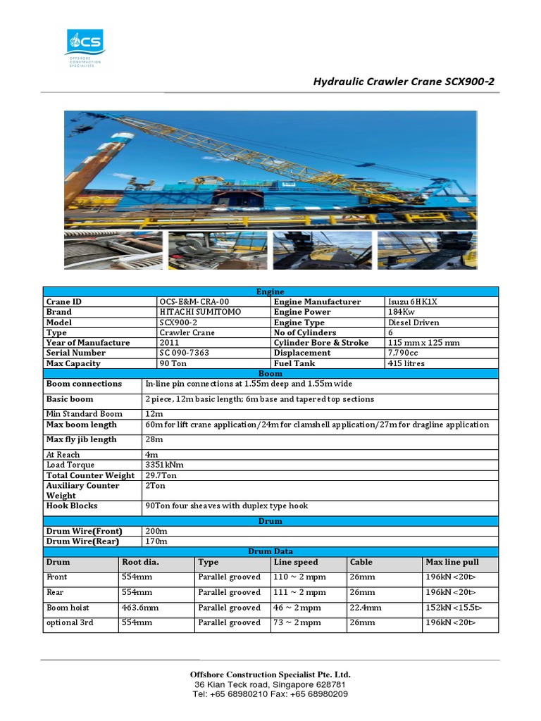 SCX900-2 Crawler Crane Specifications | PDF | Crane (Machine ...