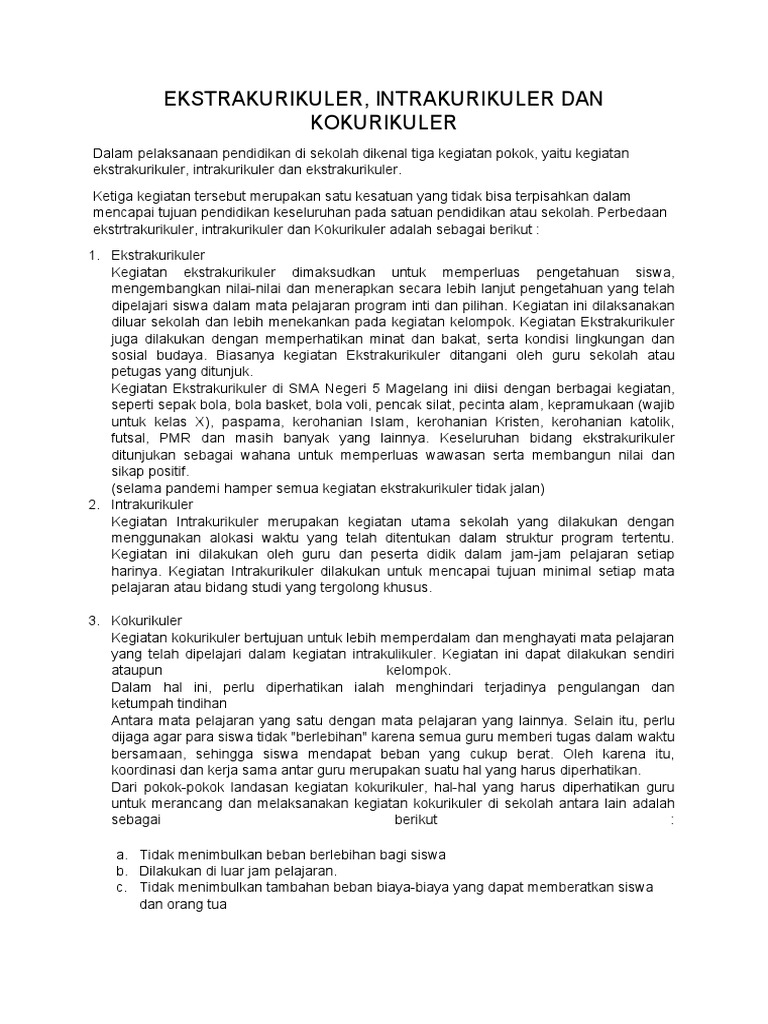 Ekstra, Intra Dan Kokurikuler | PDF