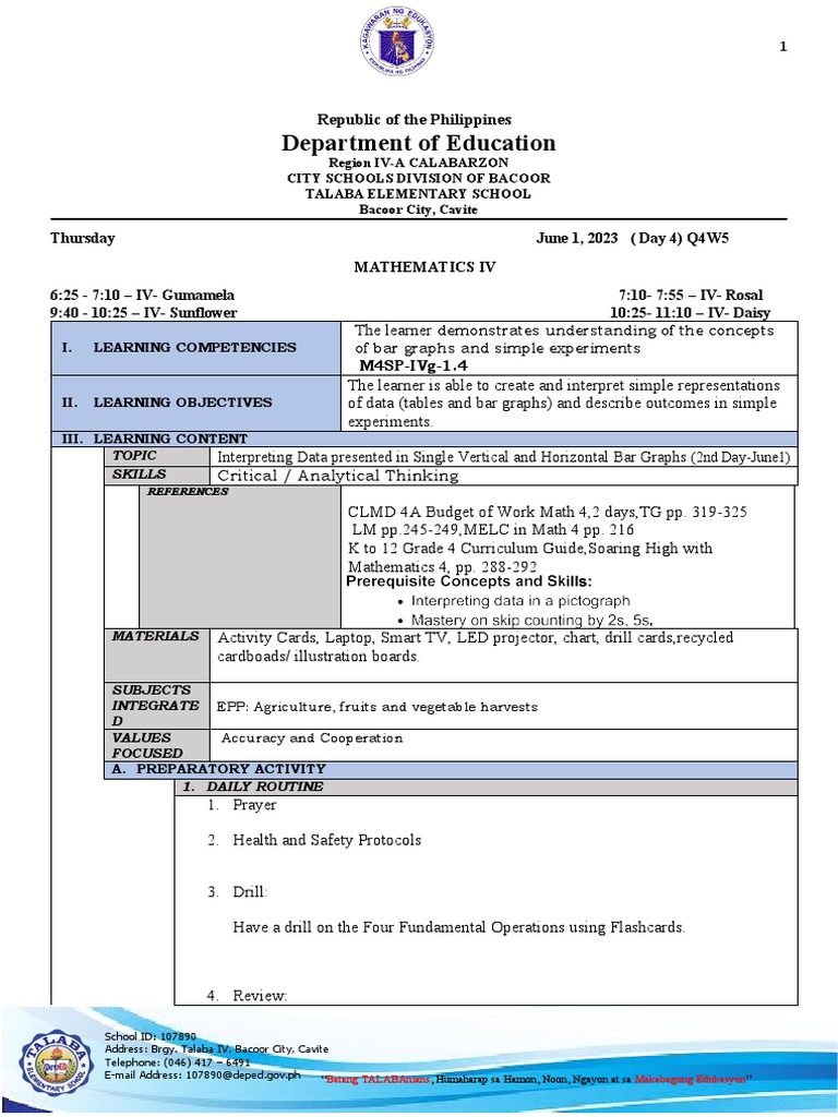 Mathematics Lesson Plan: Bar Graphs | PDF | Mathematics | Learning