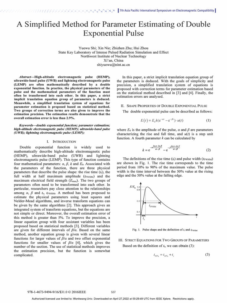 A Simplified Method For Parameter Estimating of Double Exponential Pulse | PDF | Ultra Wideband ...
