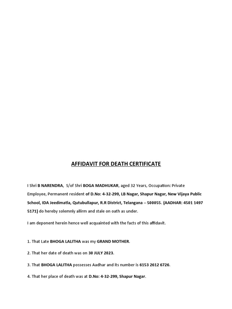 AFFIDAVIT FOR DEATH CERTIFICATE | PDF
