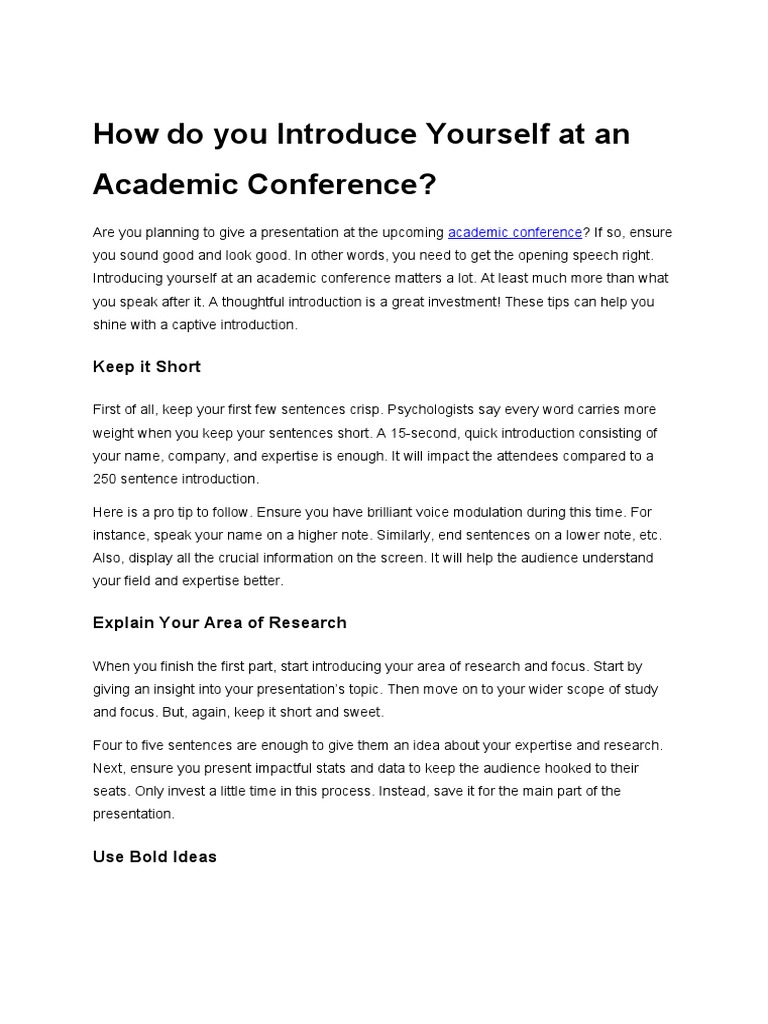 How Do You Introduce Yourself at An Academic Conference | PDF