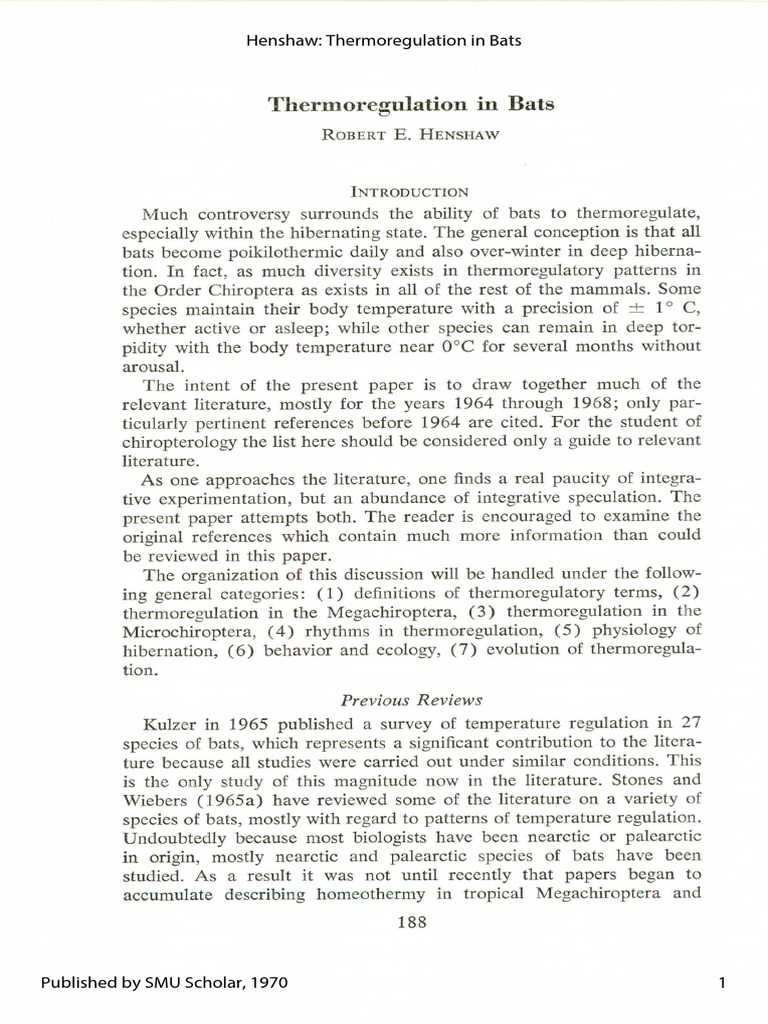 Thermoregulation in Bats | PDF | Thermoregulation | Zoology