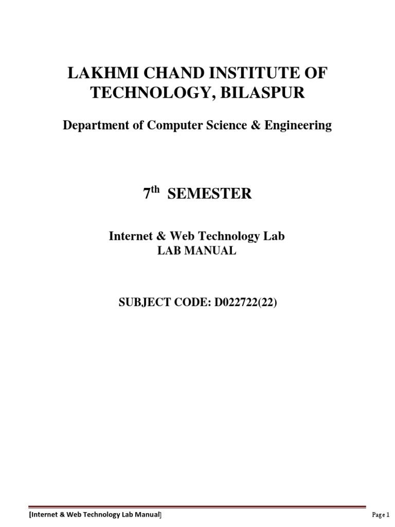 Internet & Web Technology Lab Mannual | PDF Internet & Web Technology Lab Mannual | PDF