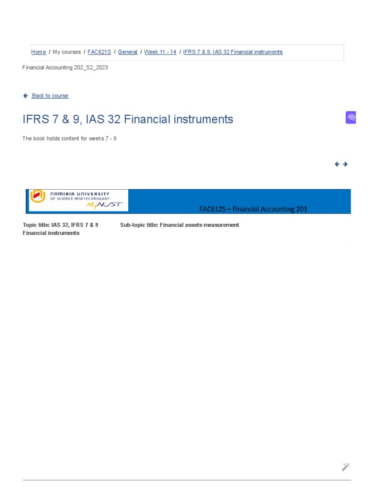 IFRS 7 & 9, IAS 32 Financial Instruments - Financial Assets Measurement | PDF | International ...