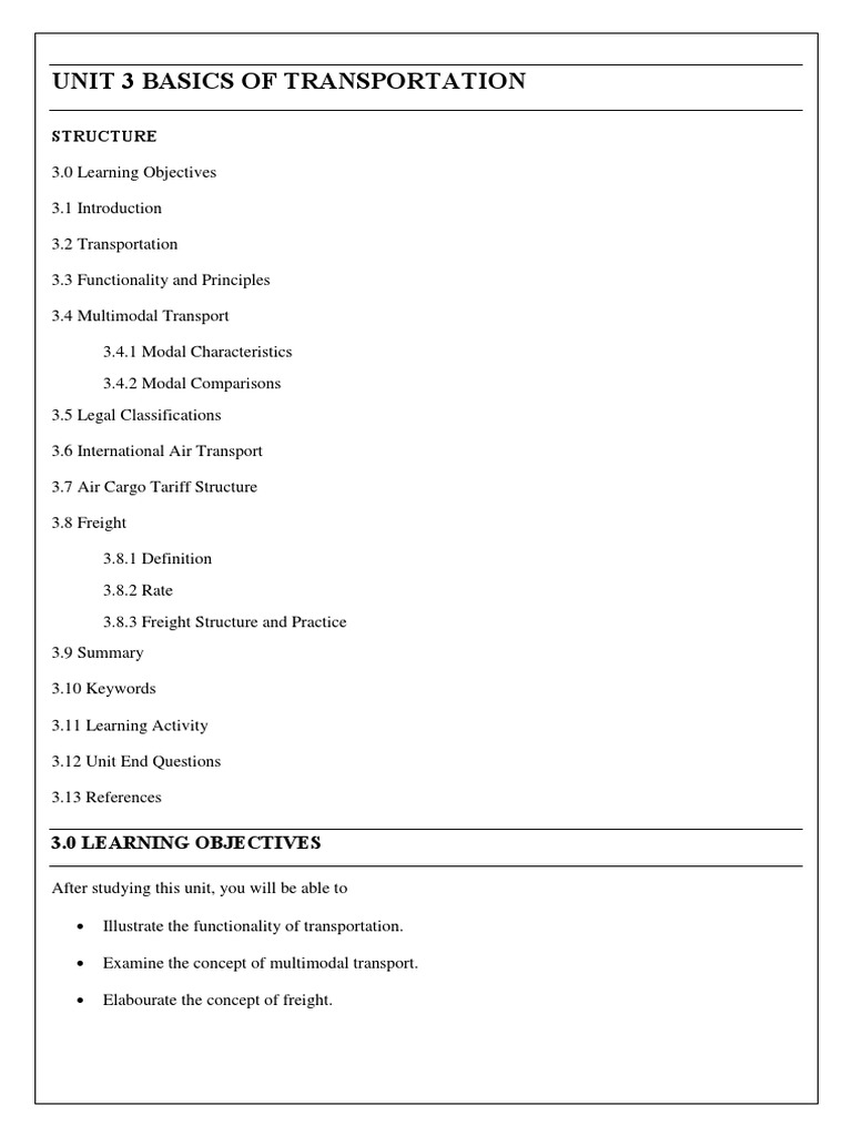 Unit 3 Basics of Transportation | PDF | Transport | Cargo
