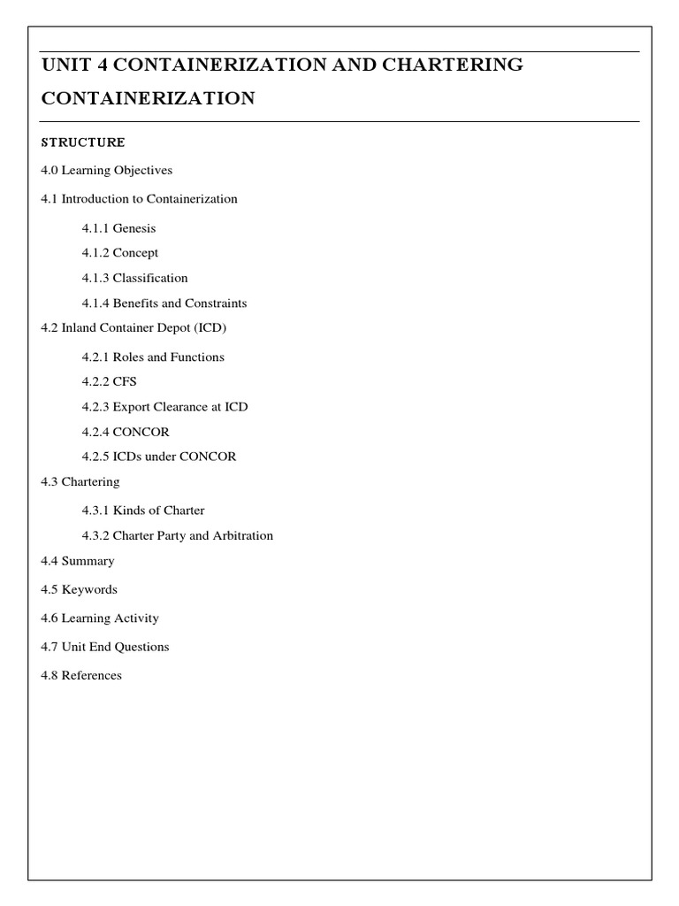 Unit 4 Containerization and Chartering Containerization | PDF | Abraham | Containerization
