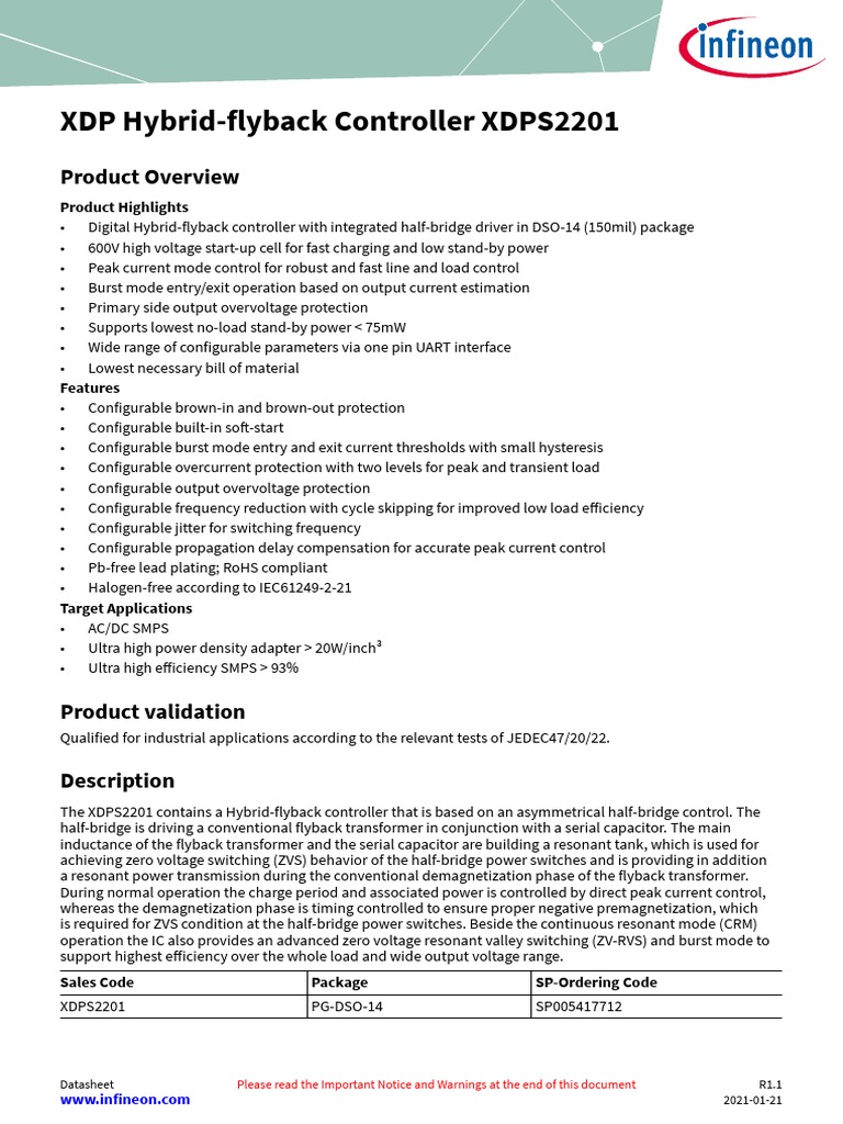 Infineon XDPS2201 DataSheet v01 - 10 EN | PDF | Electrical Components | Power (Physics)