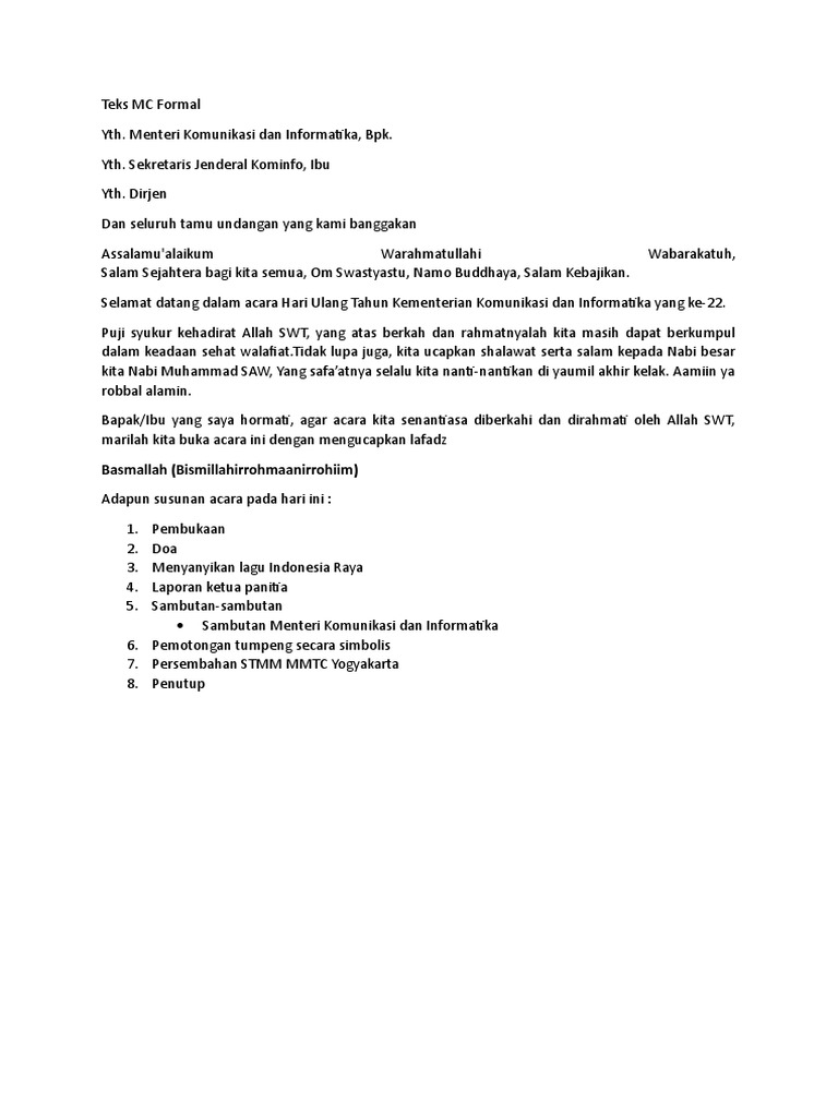 Teks MC Formal | PDF