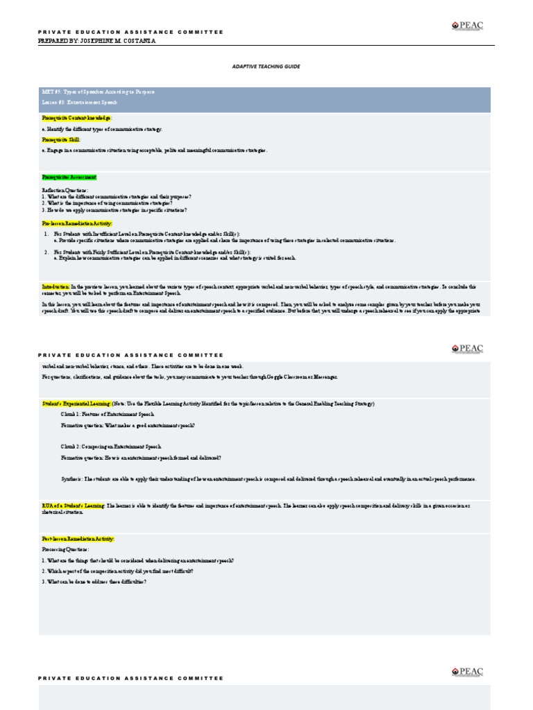 Adaptive Teaching Guide Template | PDF