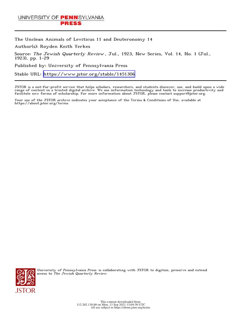 The Unclean Animals of Leviticus and Deuteronomy | PDF