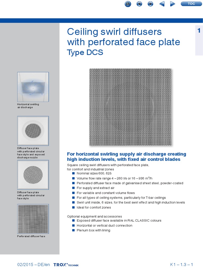 Ceiling Swirl Diffusers With Perforated Face Plate: Type DCS | PDF ...